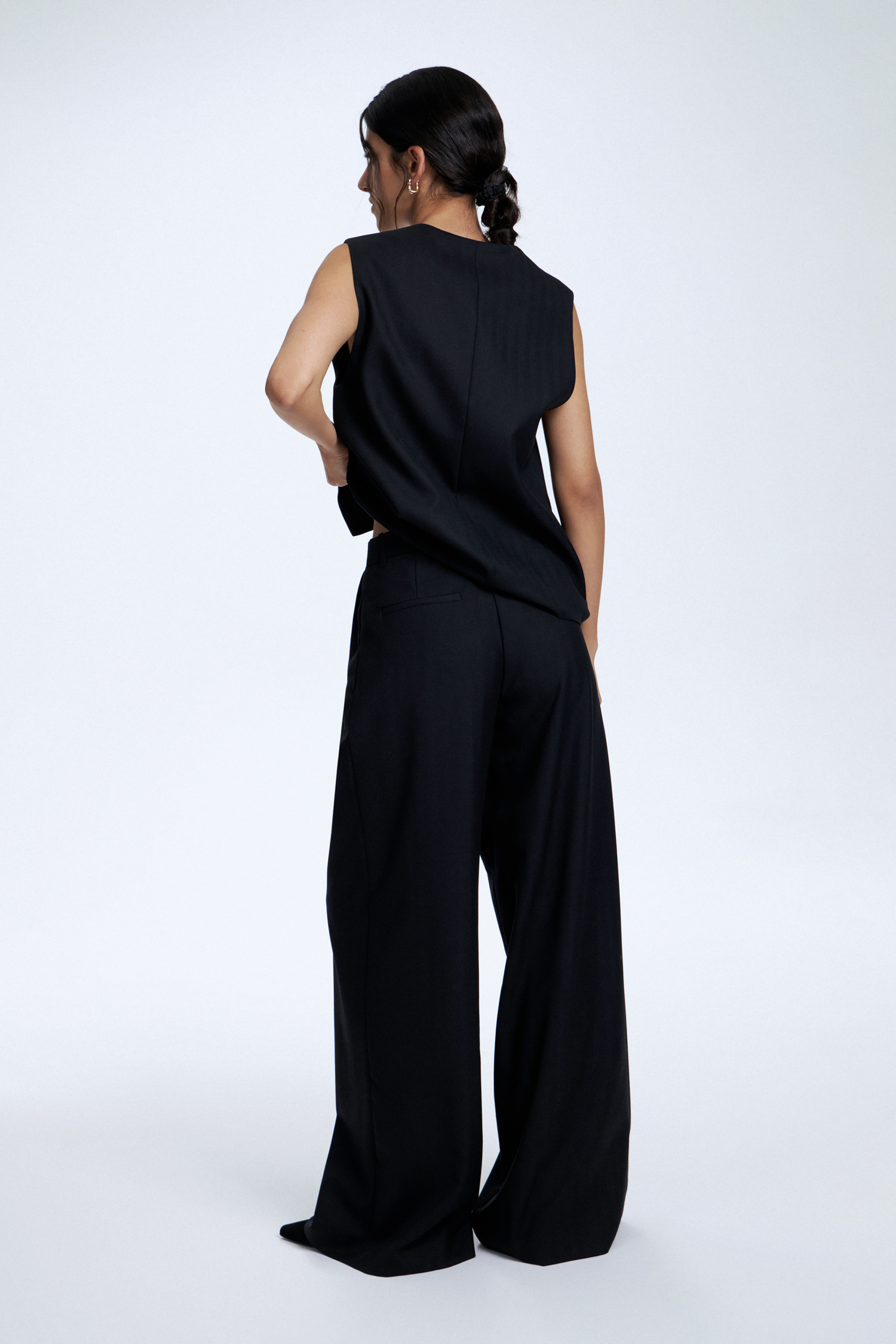 Брюки wide leg из смесовой шерсти черный цвет - LIME